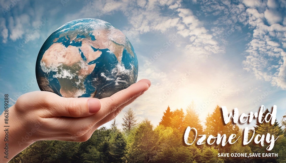 World Ozone Day Poster Design with Earth Globe Illustration. Social Media Post, Template Banner ...