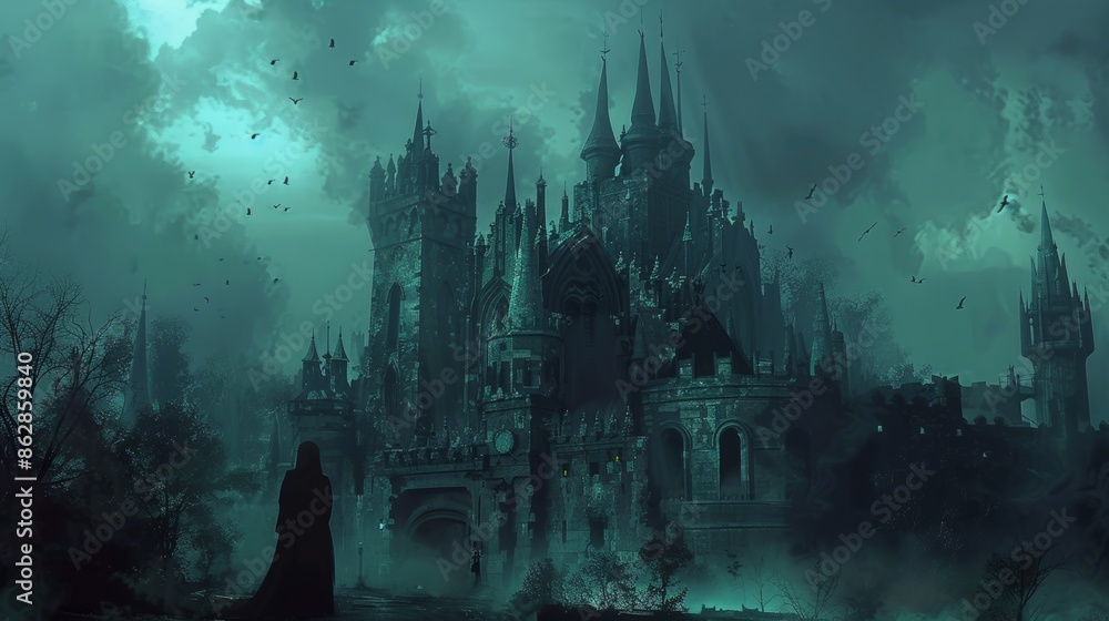 vampire aesthetic silhouette standing near gothic castle dark fantasy ...