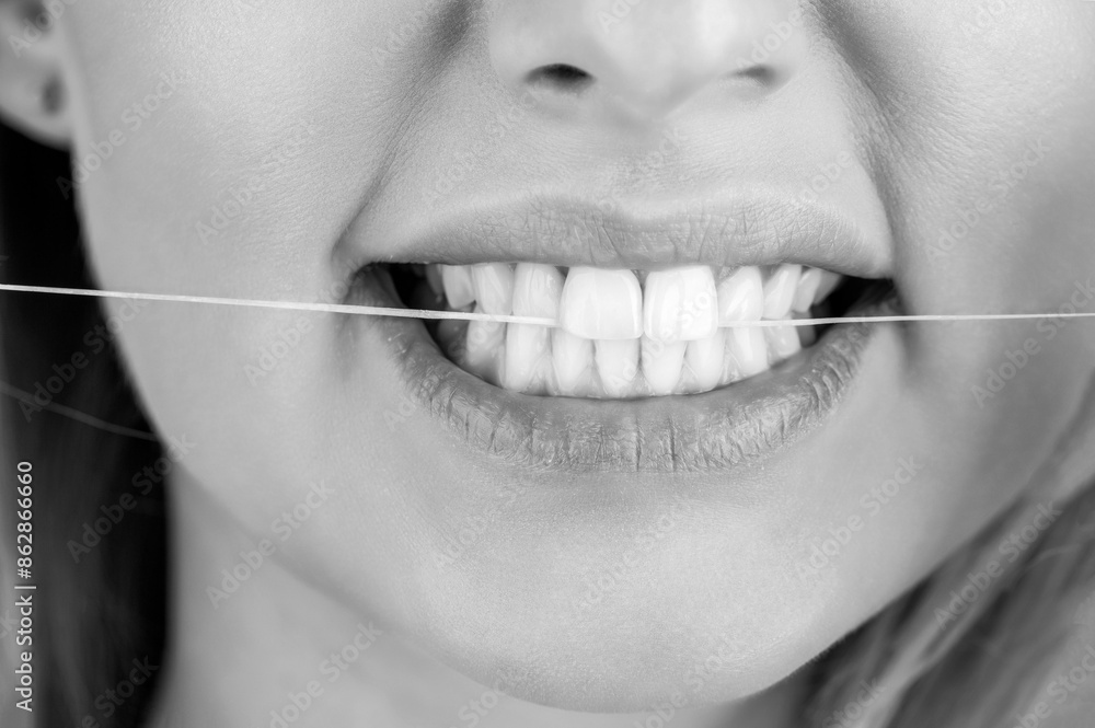 Healthy teeth concept. Oral hygiene and health care. Smiling women use ...