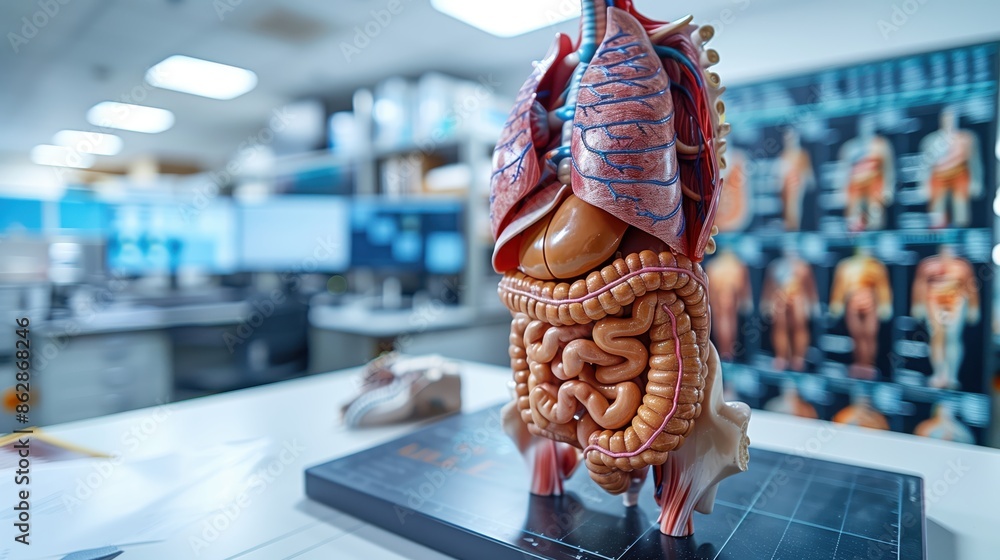 Digestive system model in medical lab. Detailed anatomical model of the ...