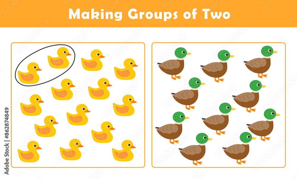 Making Groups of Two Worksheet. Grouping Picture Math Activity for Kids ...