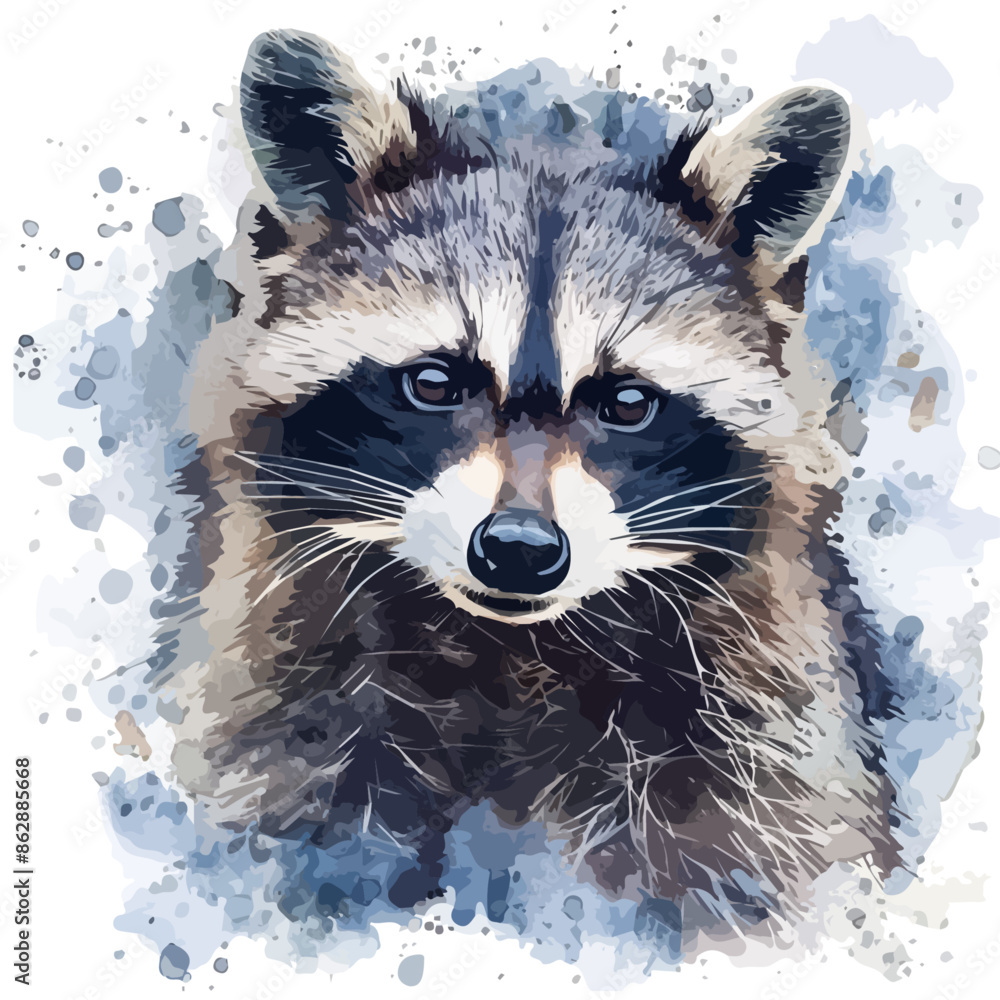 Watercolor Graphic vector of a raccoon, isolated on a white background ...