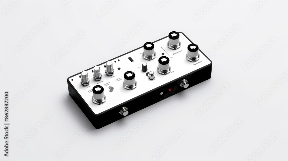 Isolated white overdrive dual-channel stompbox electric guitar effect ...
