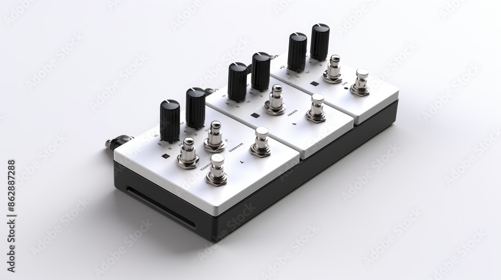 Isolated white overdrive dual-channel stompbox electric guitar effect ...