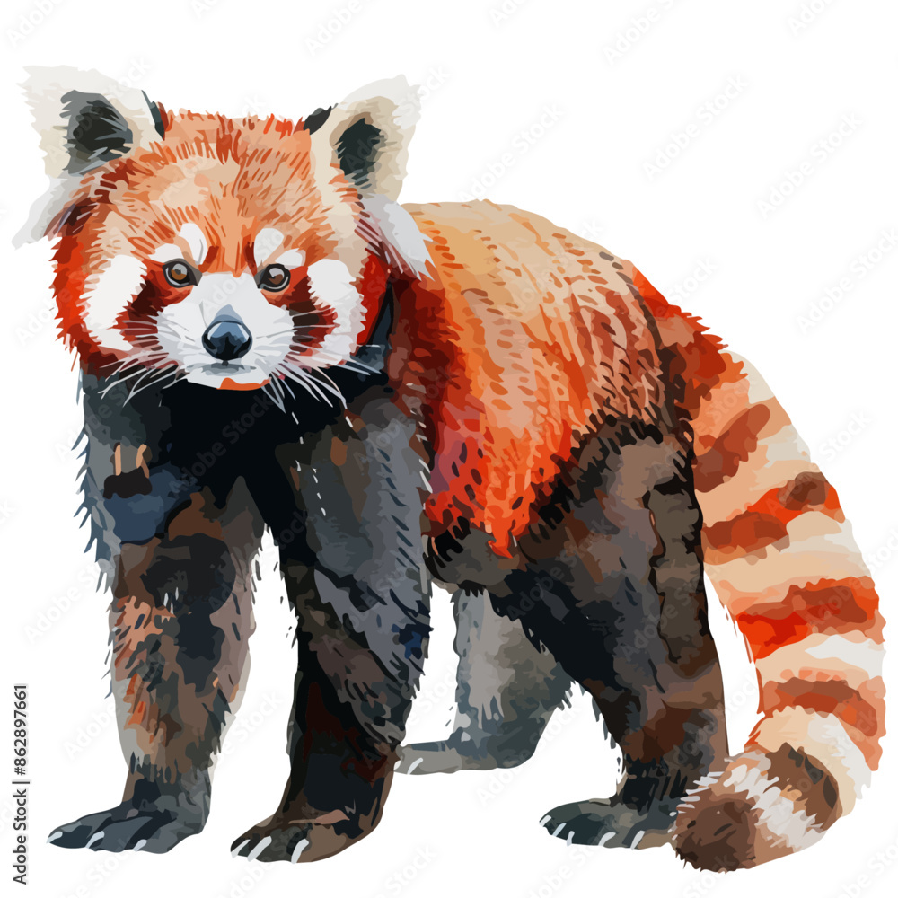 Watercolor vector of a red panda, isolated on a white background ...