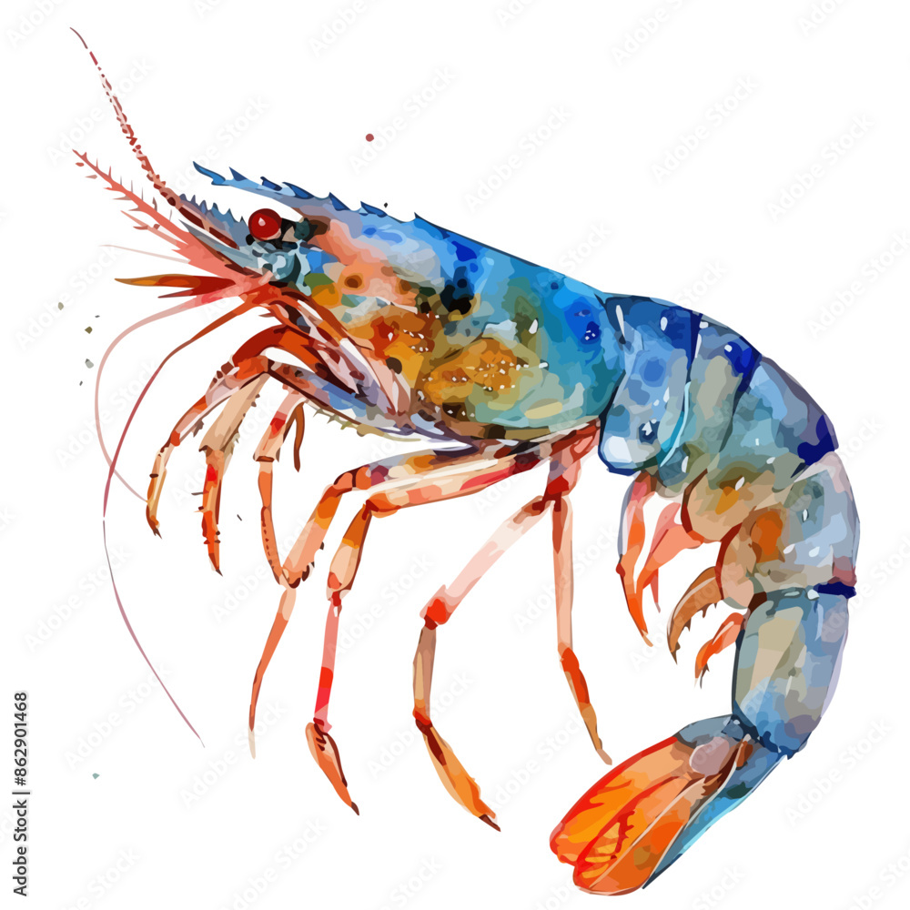 Watercolor vector of a shrimp, isolated on a white background, design ...