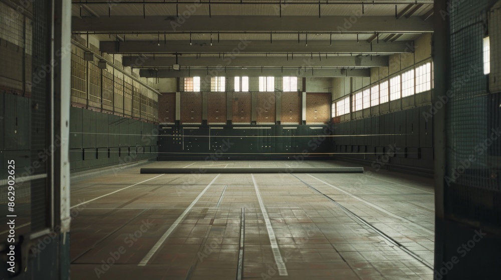 Mesmerizing depiction of an unoccupied indoor fencing salle, the ...