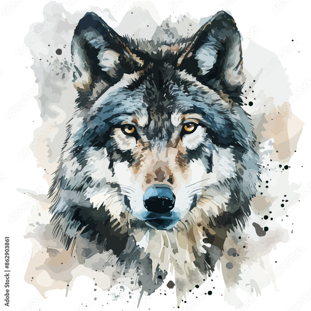 Watercolor painting vector of a wolf, isolated on a white background ...