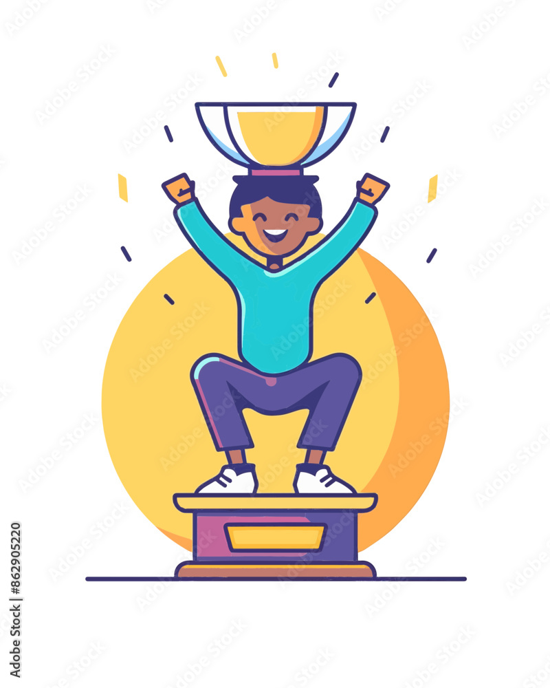 standing trophy boy surprise celebration congratulations successful ...
