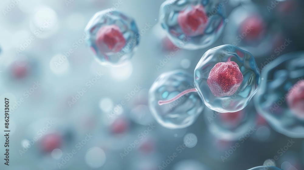 Artistic representation of mitosis showing cells splitting, cell ...