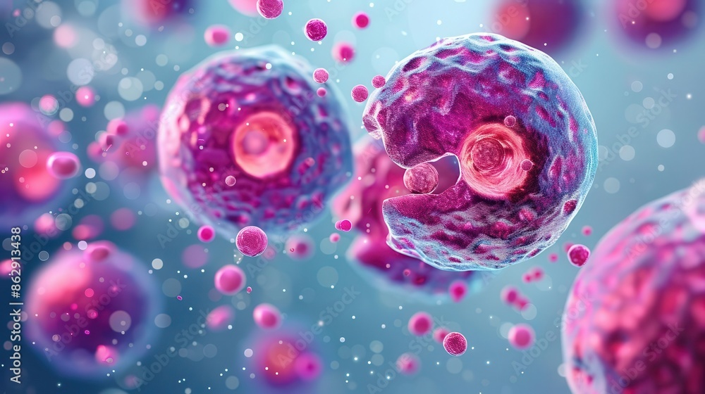 Detailed 3D model of cell division during mitosis, cell splitting ...
