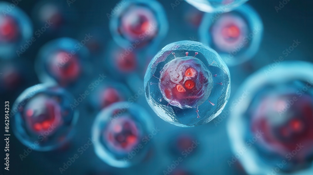 Digital image of cell in mitosis, showing detailed splitting stages ...