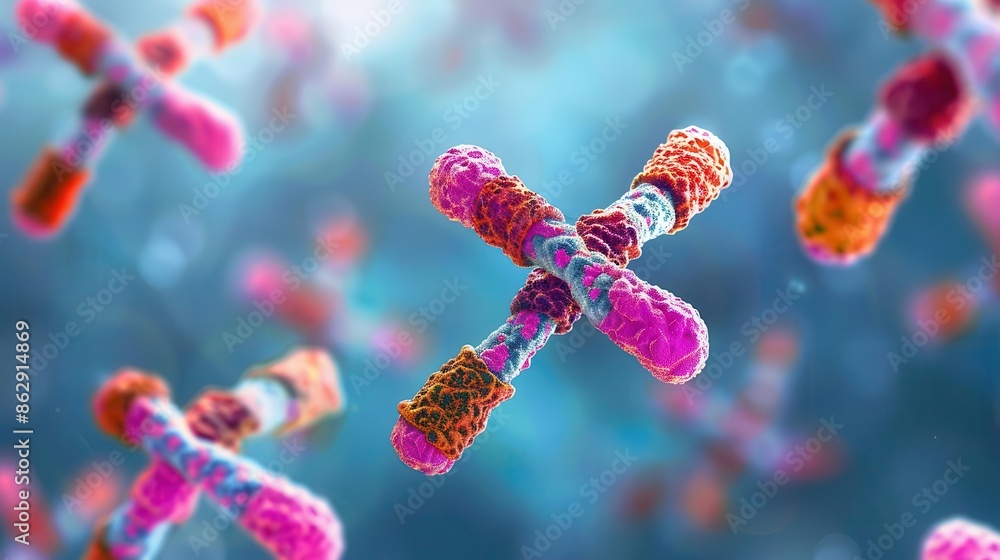 Microscopic view of chromosomes in cell division, detailed splitting ...