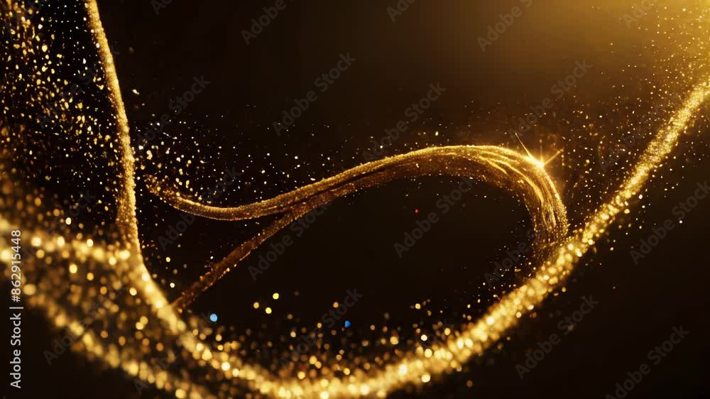 A mesmerizing video of twirling gold glitter against black background ...