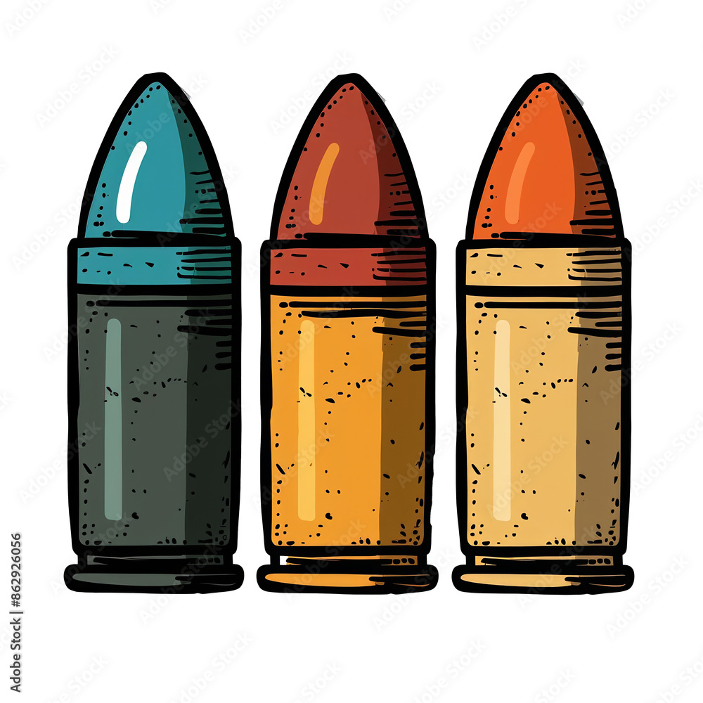 a cute cartoon style bullet cartridges with simple line on transparent ...