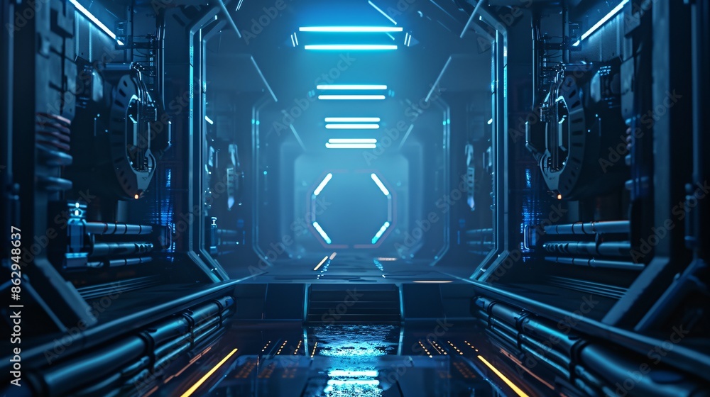 Futuristic Sci-Fi Data Center, High-Tech Server Room with Glowing ...