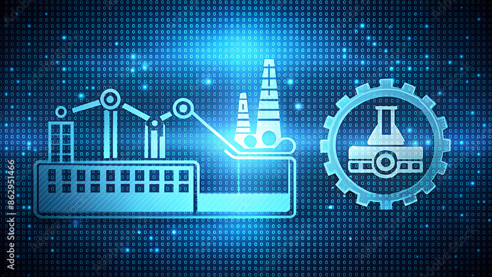 Smart Industry 4.0 icon made with binary code in hand. Factory ...