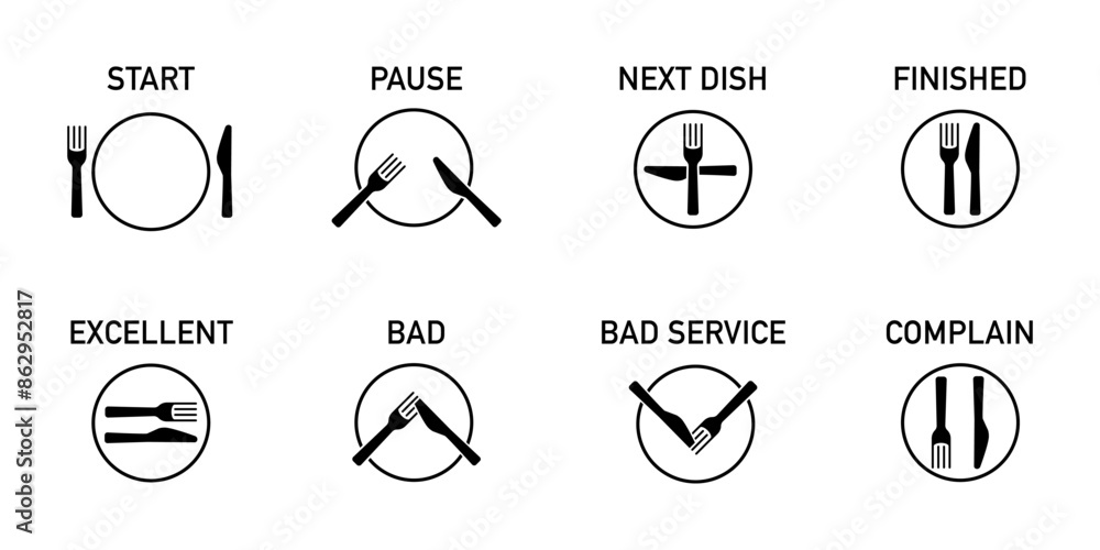 Dining etiquette icon set. Eating rules symbols. Restaurant Etiquette ...