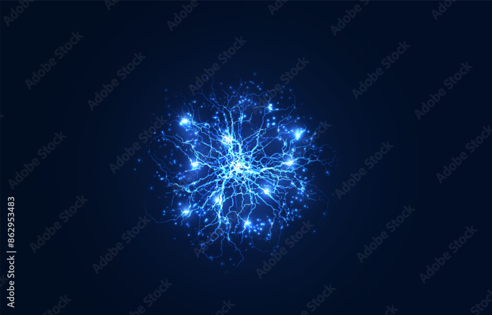 Powerful ball lightning blue png. A strong electric charge of energy in ...
