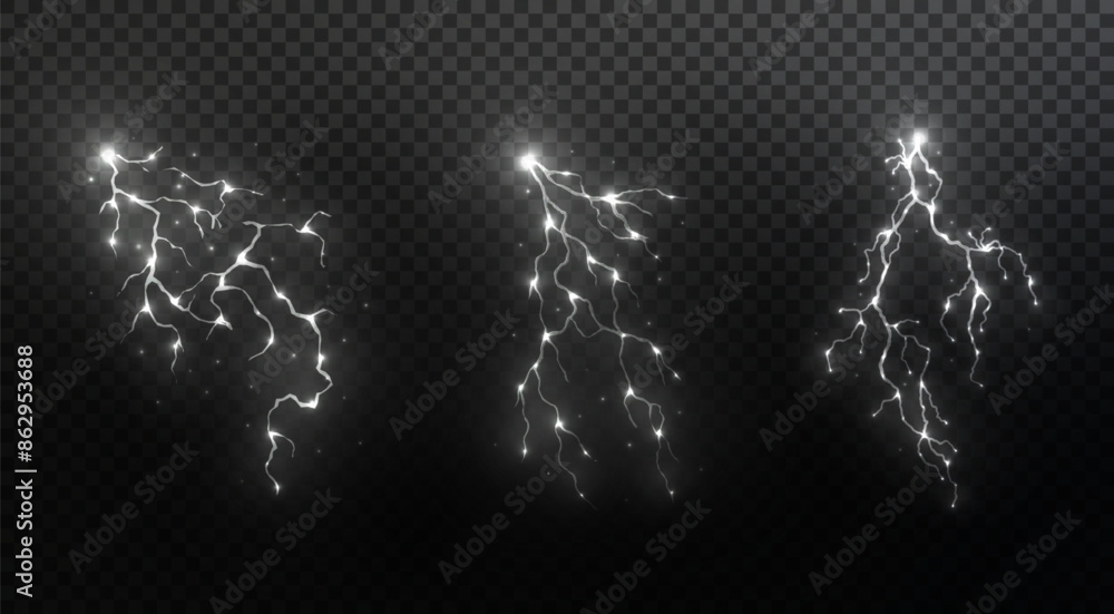Light white isolated vector lightning png. Realistic natural lightning effectThunderstorm ...