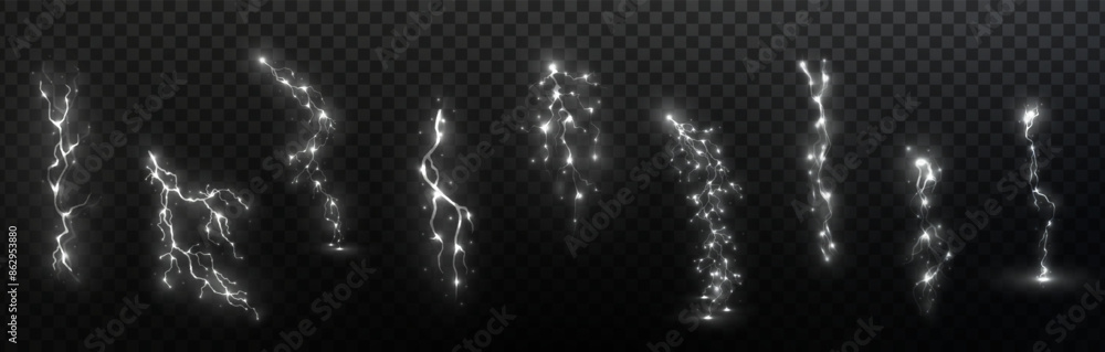 Light white isolated vector lightning png. Realistic natural lightning ...