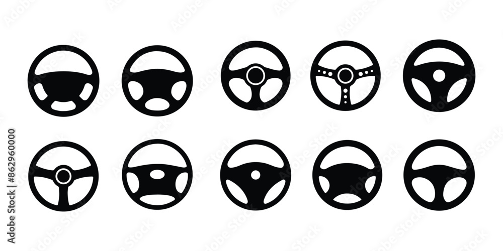 Steering wheel icon set. Auto car steering wheel icon set. Automobile ...