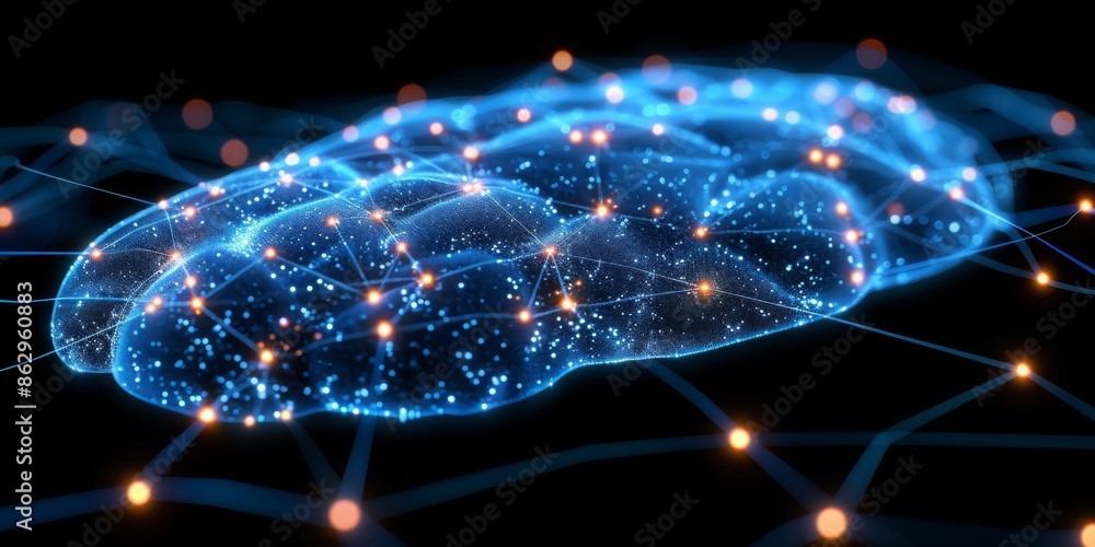 Digital representation of a glowing brain network, depicting neural ...