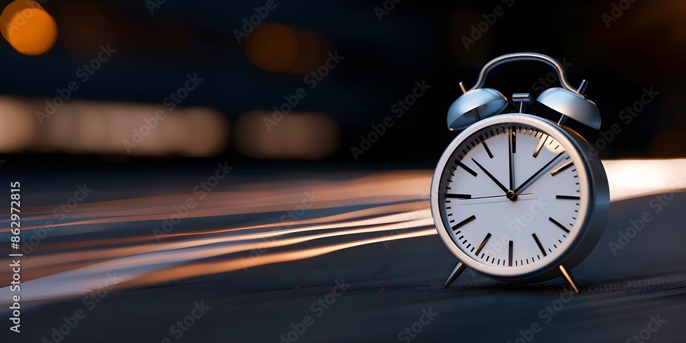 The urgency of time passage depicted through light trails on an alarm ...