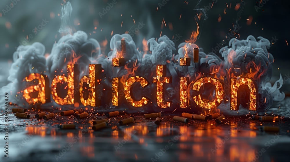 Burning Addiction Word Art With Smoke And Cigarettes Stock Illustration ...
