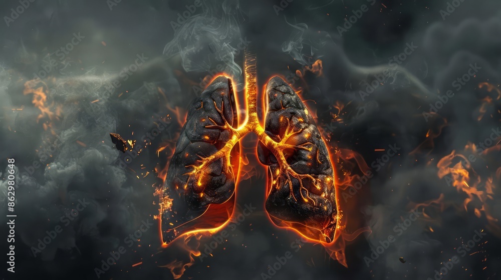 A dramatic and highly detailed digital rendering of human lungs ...