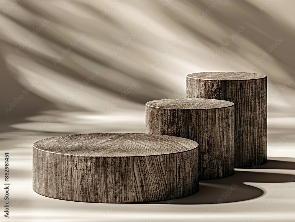 Circular shape of podium display with dark rustic wood texture.elegant ...