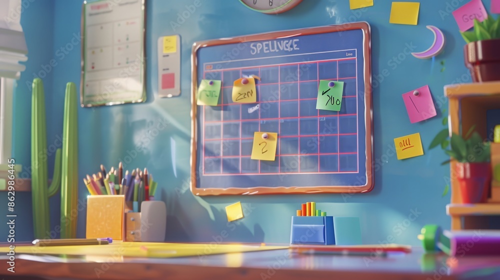 school board featuring a monthly calendar filled with important dates ...