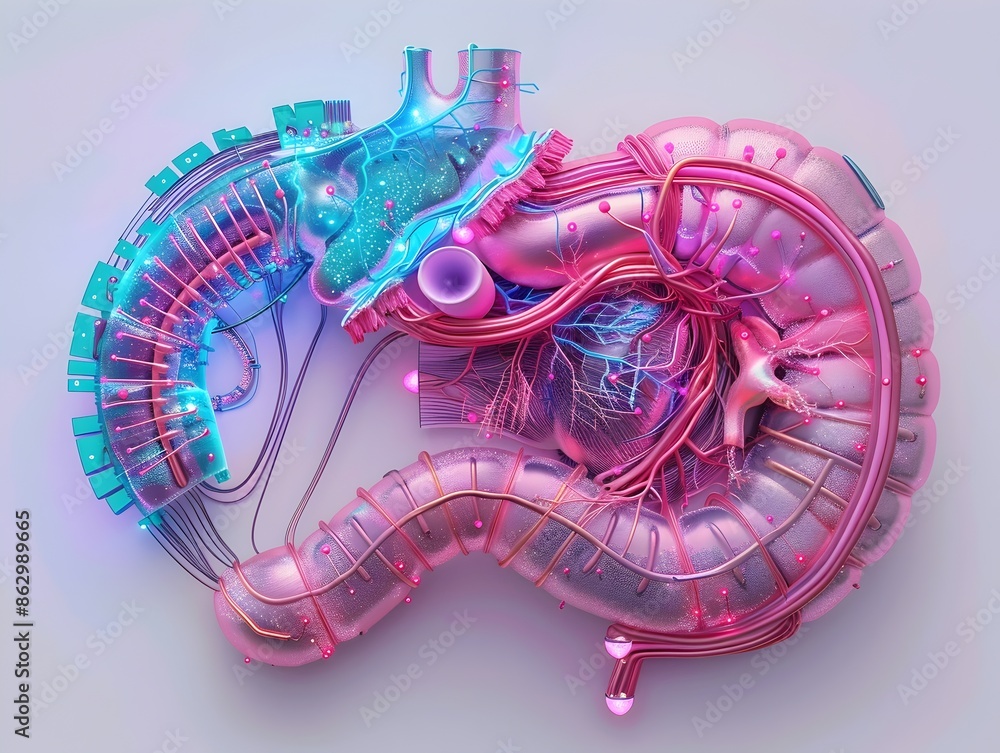 Highly detailed 3D render of the complex pancreas organ,showcasing its ... Highly detailed 3D render of the complex pancreas organ,showcasing its ...