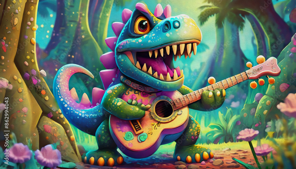 oil painting style cartoon character Cartoon character Tyrannosaurus ...