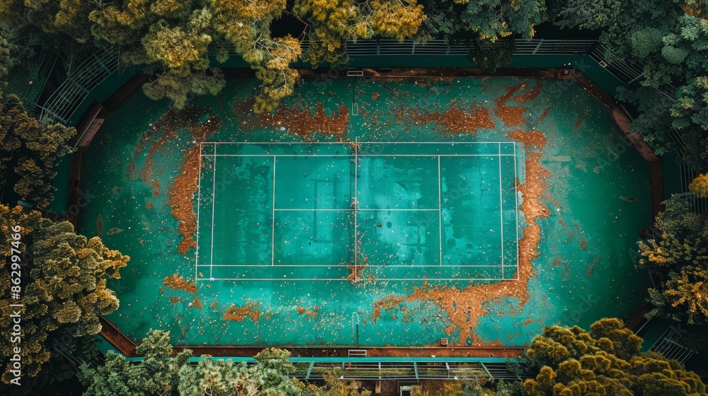 Badminton Court from Above: Illustrate an aerial view of a badminton ...