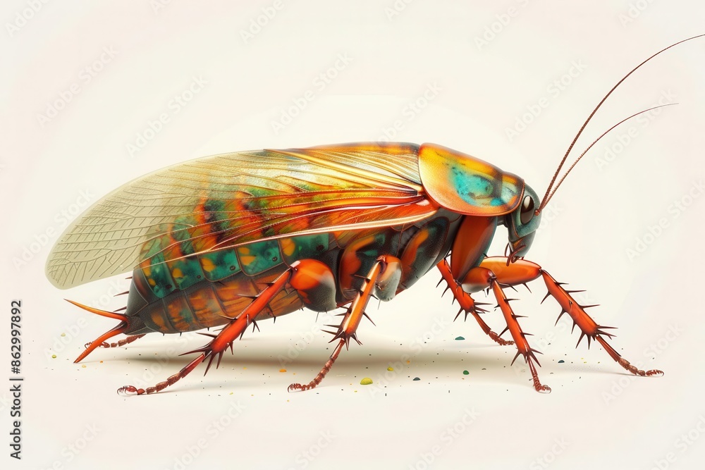 Cockroach nymph shedding skin, life cycle element, vector illustration ...