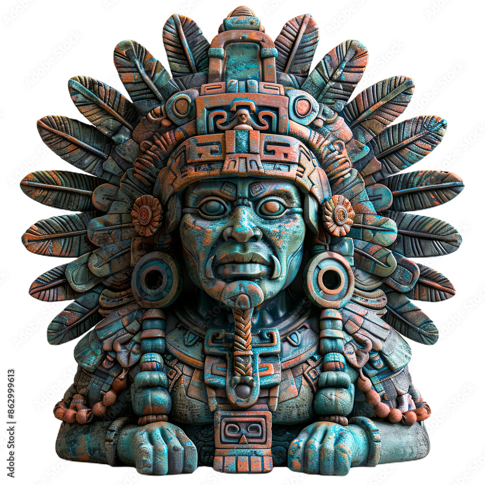 Statue of an aztec deity. Ancient realistic sculpture of aboriginal man ...
