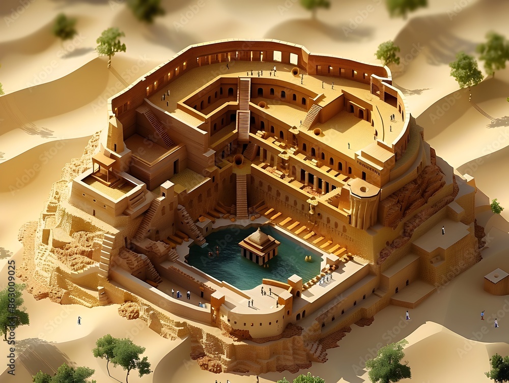 Detailed architectural model depicting a typical home from the Indus ...