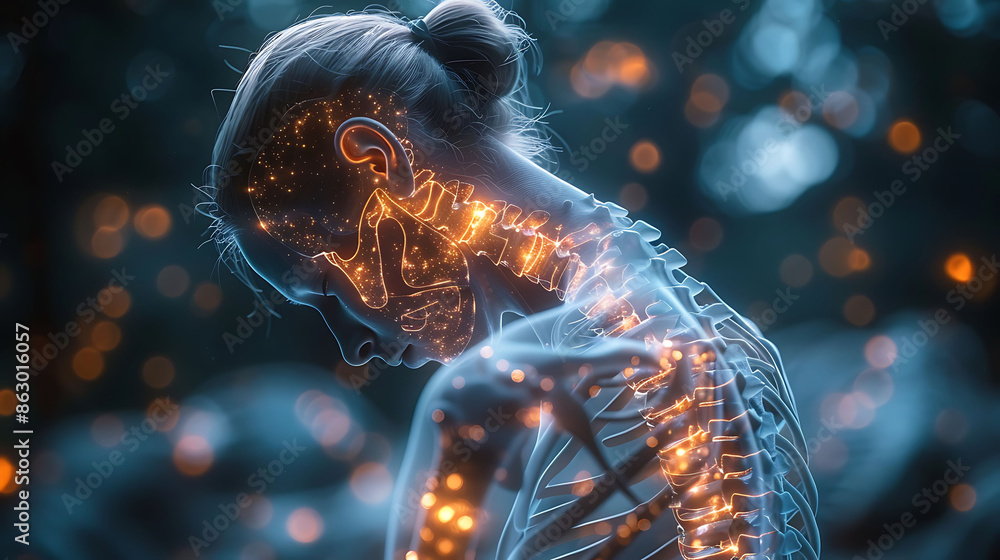 Bone health visualization Woman rickets glowing depiction of bones ...