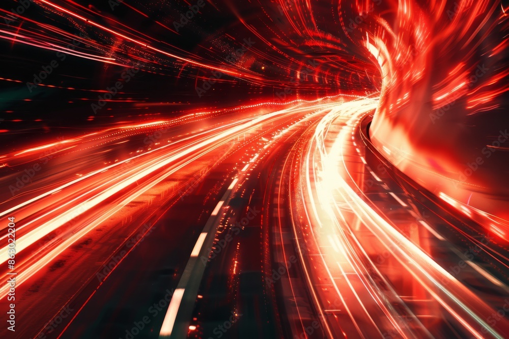 Abstract red lines depict the speed of the road in red. Red light ...