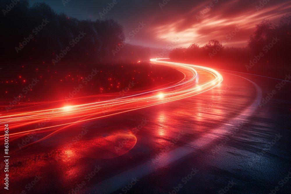 Abstract red lines depict the speed of the road in red. Red light ...