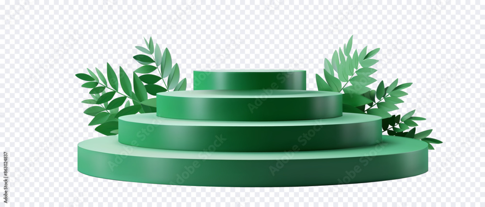 Eco-friendly green podiums with leaves for sustainable product ...