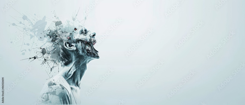 Surreal digital art of a human figure disintegrating, symbolizing ...