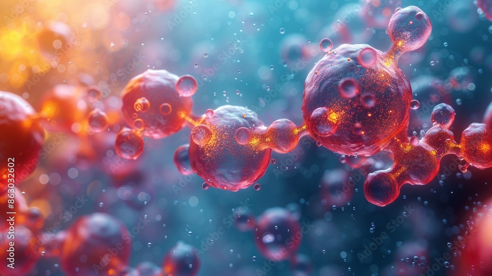 A microscopic view of a complex biological pathway, with intricate ...