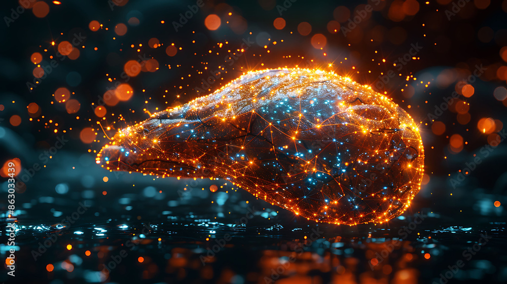 Liver health visualization Individual suffering cirrhosis glowing ...