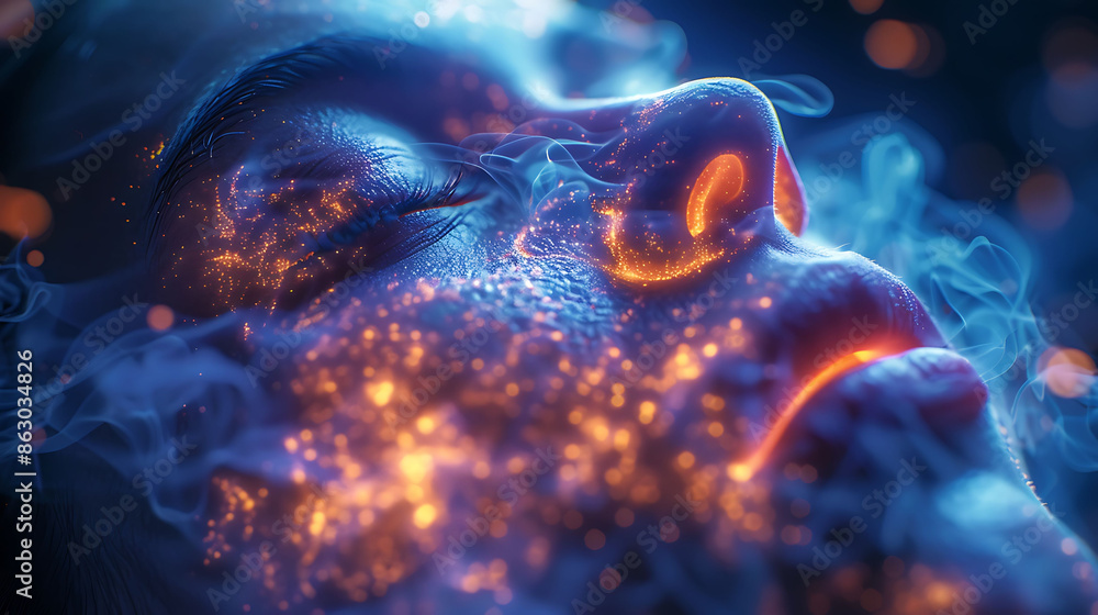 Lung health visualization Person sleep apnea glowing depiction of the ...