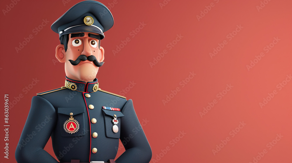 3d Cartoon soldier with medals and badges on his uniform on isolate ...