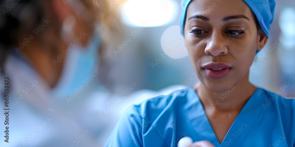 Nurse administers medication at bedside explaining treatment plan to ...
