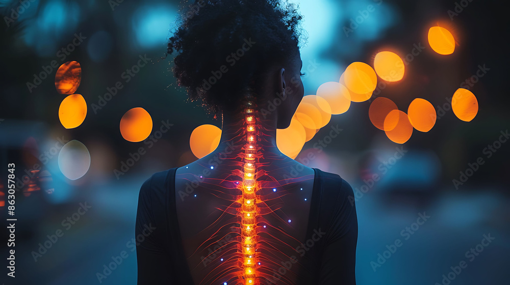 Spinal health visualization Woman experiencing spinal pain due ...