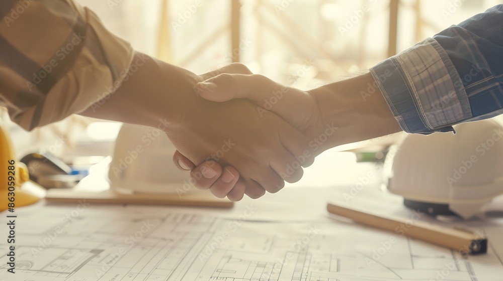 Construction engineer handshake with businessman contractor over ...